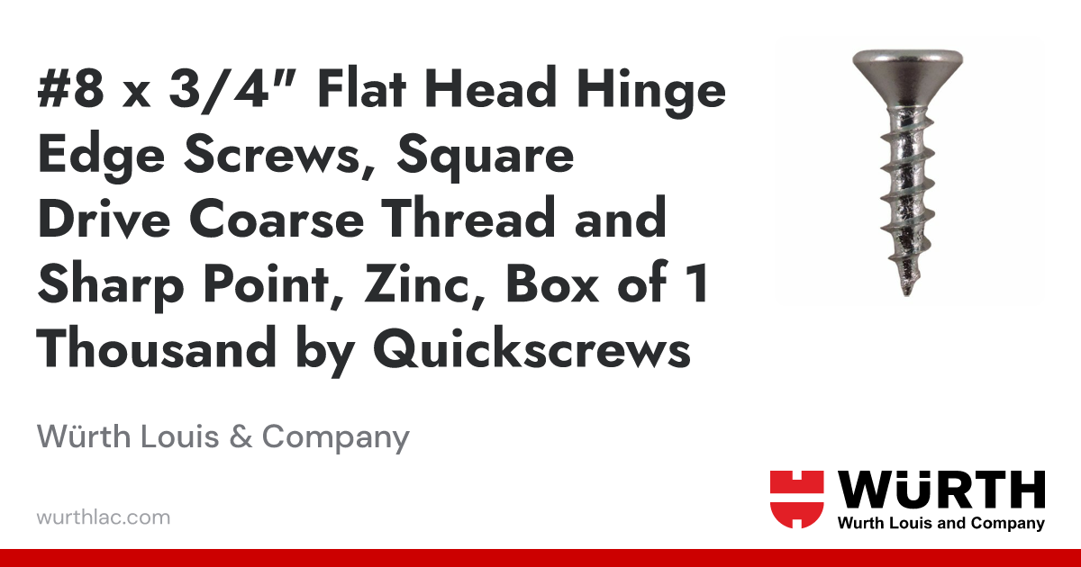 #8 x 3/4" Flat Head Hinge Edge Screws, Square Drive Coarse Thread and ...