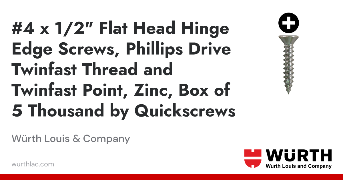 #4 x 1/2" Flat Head Hinge Edge Screws, Phillips Drive Twinfast Thread ...