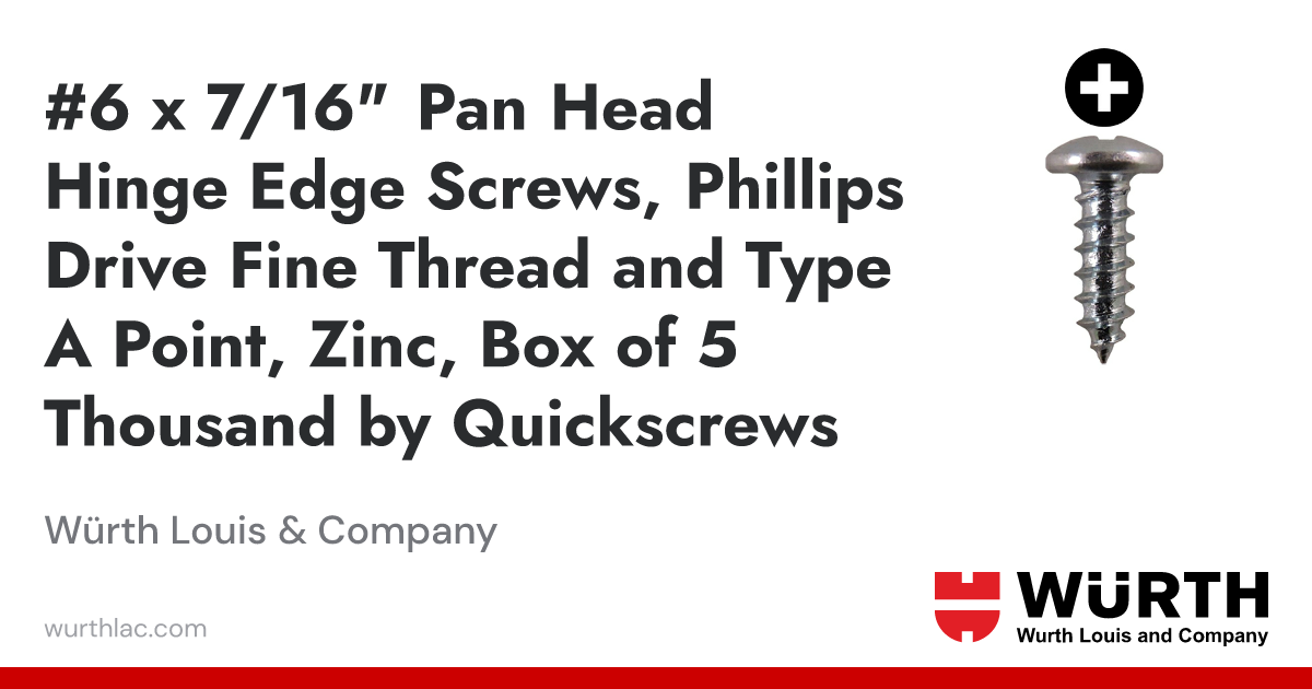 #6 x 7/16" Pan Head Hinge Edge Screws, Phillips Drive Fine Thread and ...
