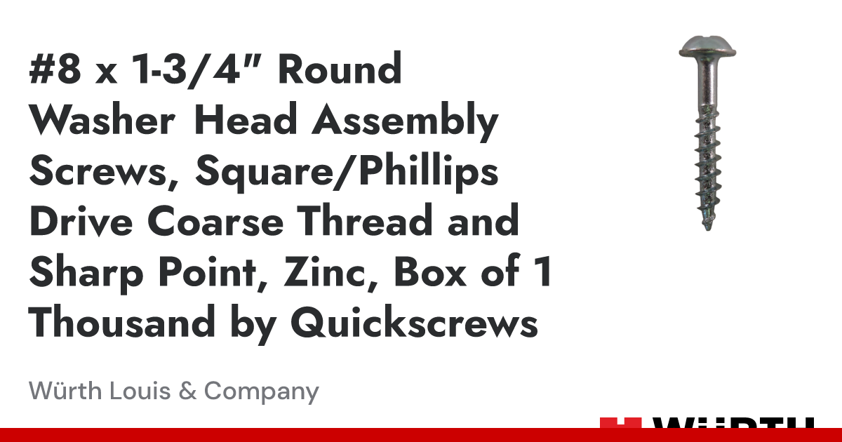 #8 x 1-3/4" Round Washer Head Assembly Screws, Square/Phillips Drive ...