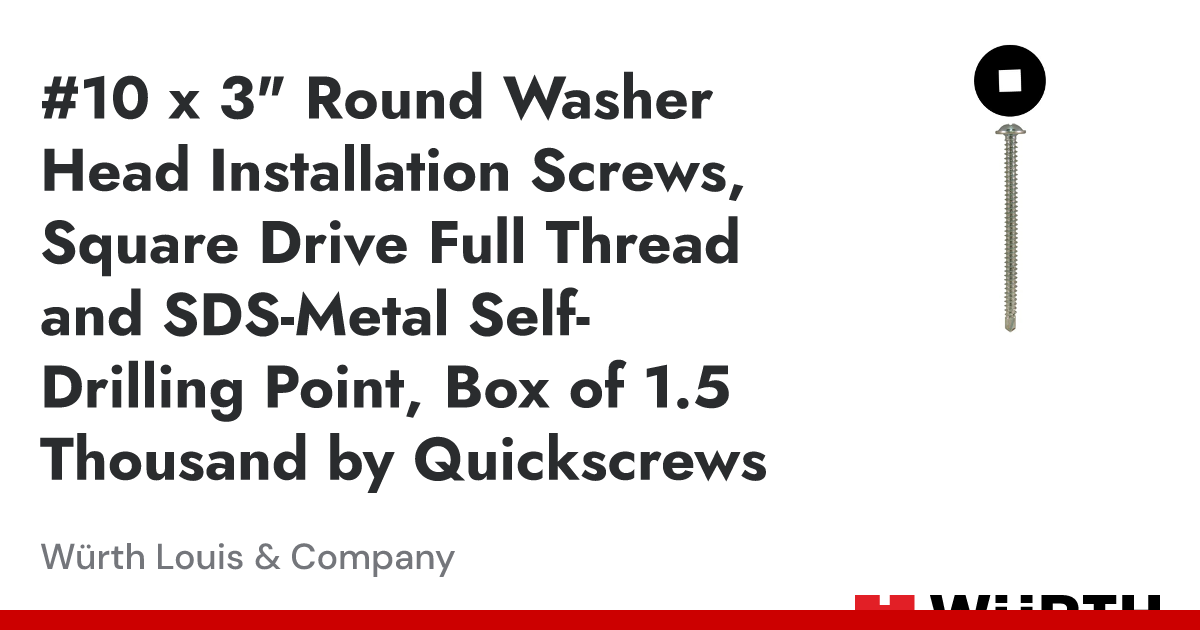 #10 x 3" Round Washer Head Installation Screws, Square Drive Full ...