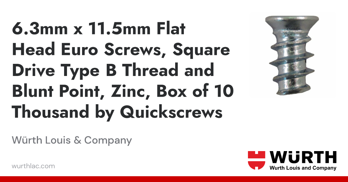 6.3mm x 11.5mm Flat Head Euro Screws, Square Drive Type B Thread and ...