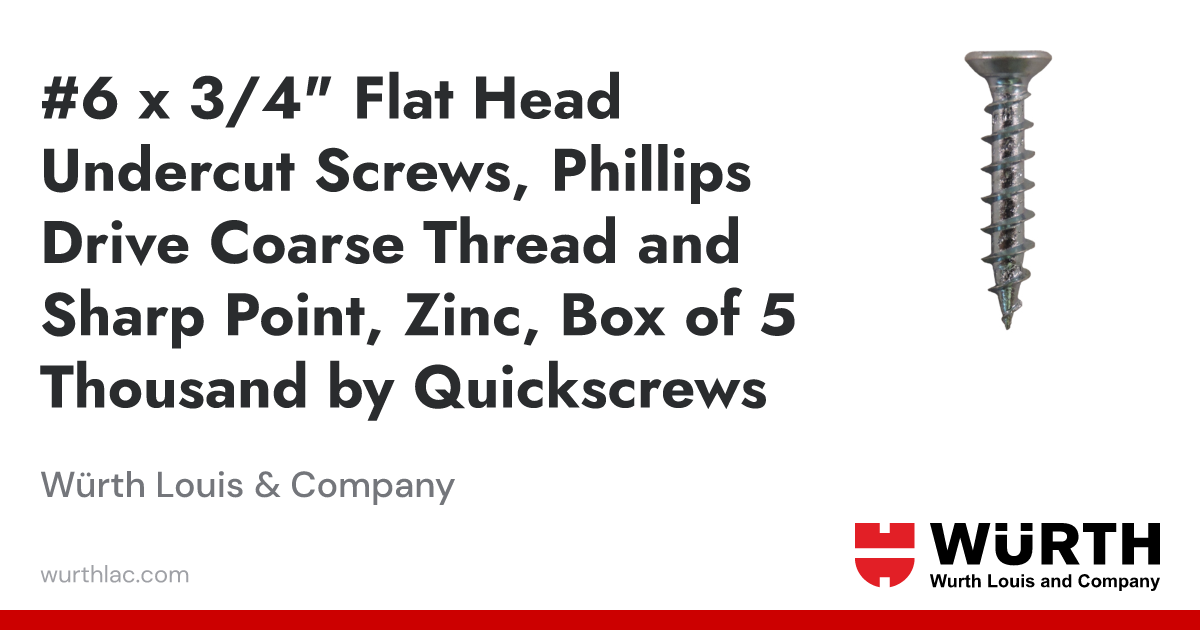 #6 x 3/4" Flat Head Undercut Screws, Phillips Drive Coarse Thread and ...
