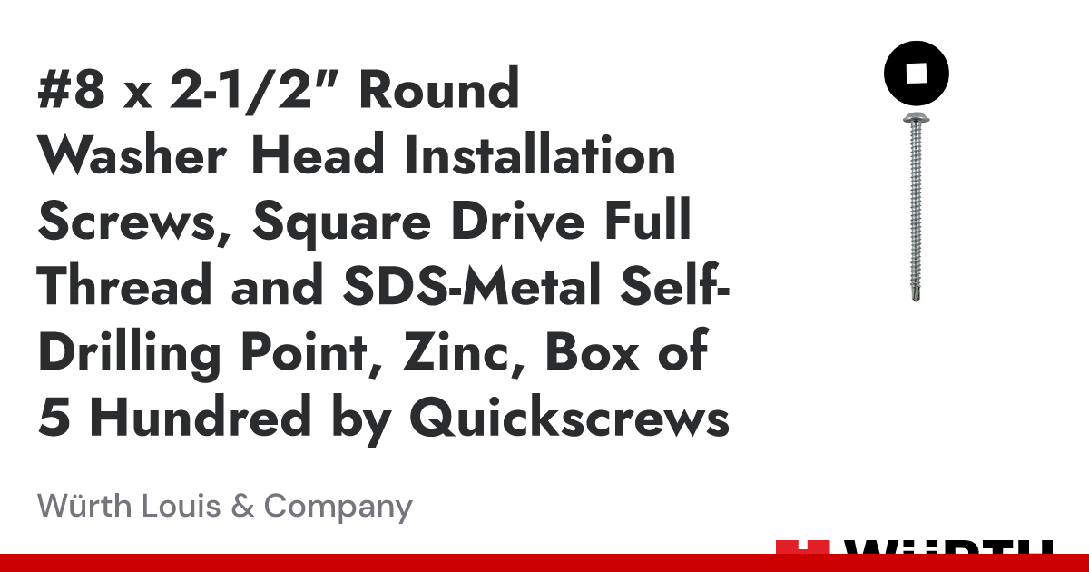 #8 x 2-1/2" Round Washer Head Installation Screws, Square Drive Full ...