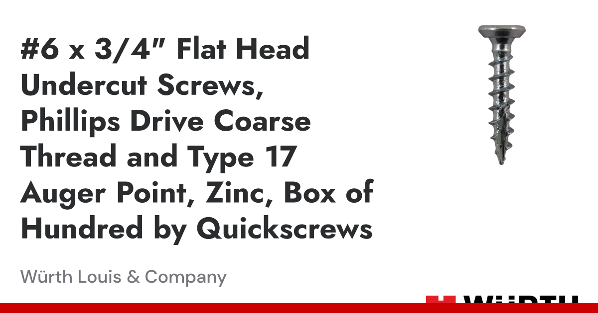 #6 x 3/4" Flat Head Undercut Screws, Phillips Drive Coarse Thread and ...
