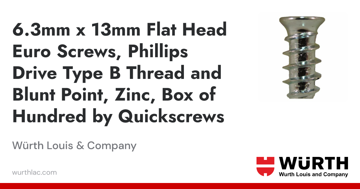 6.3mm x 13mm Flat Head Euro Screws, Phillips Drive Type B Thread and ...