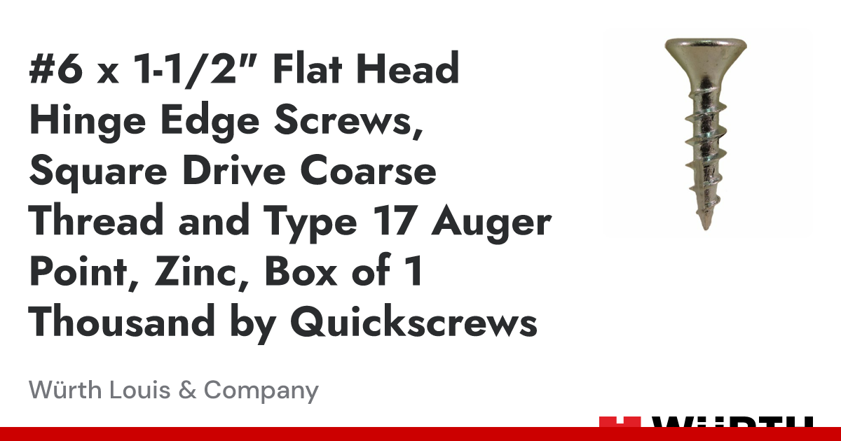 #6 x 1-1/2" Flat Head Hinge Edge Screws, Square Drive Coarse Thread and ...