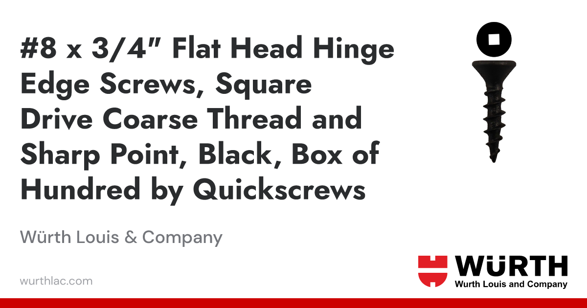 #8 x 3/4" Flat Head Hinge Edge Screws, Square Drive Coarse Thread and ...
