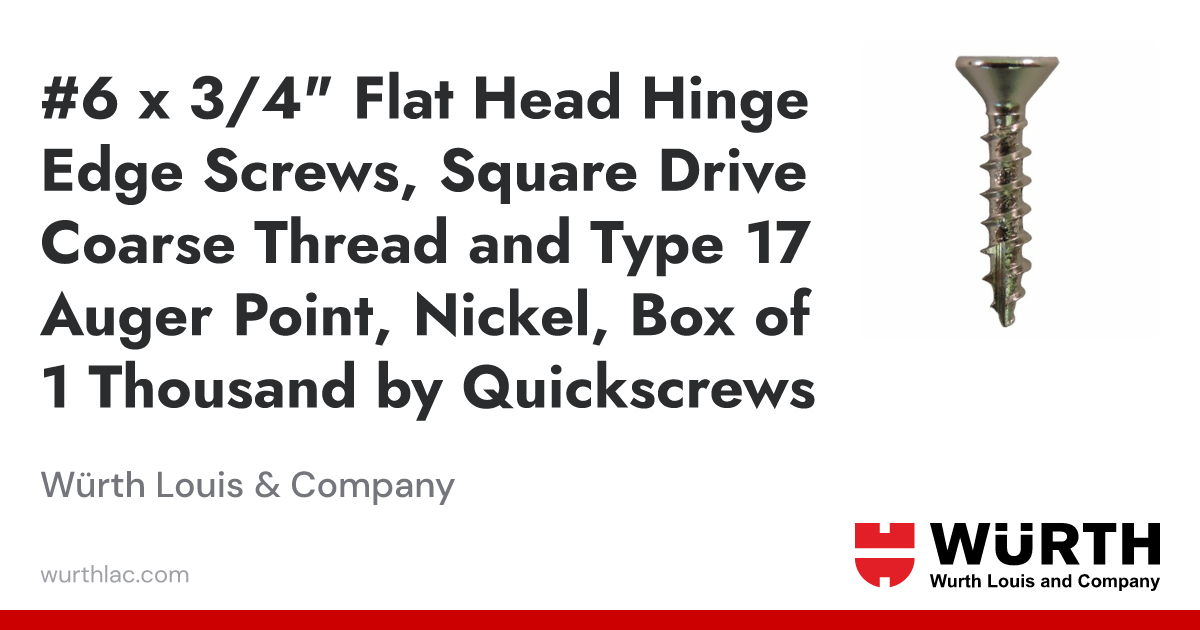 #6 x 3/4" Flat Head Hinge Edge Screws, Square Drive Coarse Thread and ...