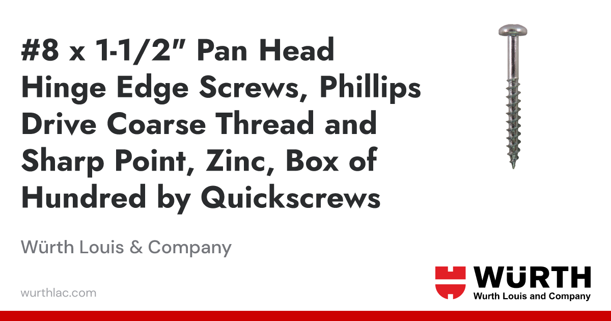 #8 x 1-1/2" Pan Head Hinge Edge Screws, Phillips Drive Coarse Thread ...
