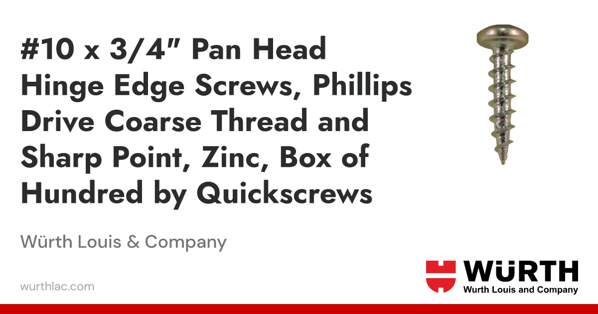#10 x 3/4" Pan Head Hinge Edge Screws, Phillips Drive Coarse Thread and ...