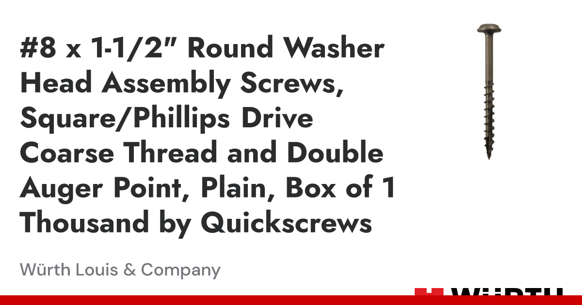 #8 x 1-1/2" Round Washer Head Assembly Screws, Square/Phillips Drive ...