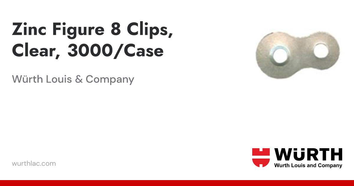 Zinc Figure 8 Clips, Clear, 3000/Case | Würth Louis & Company