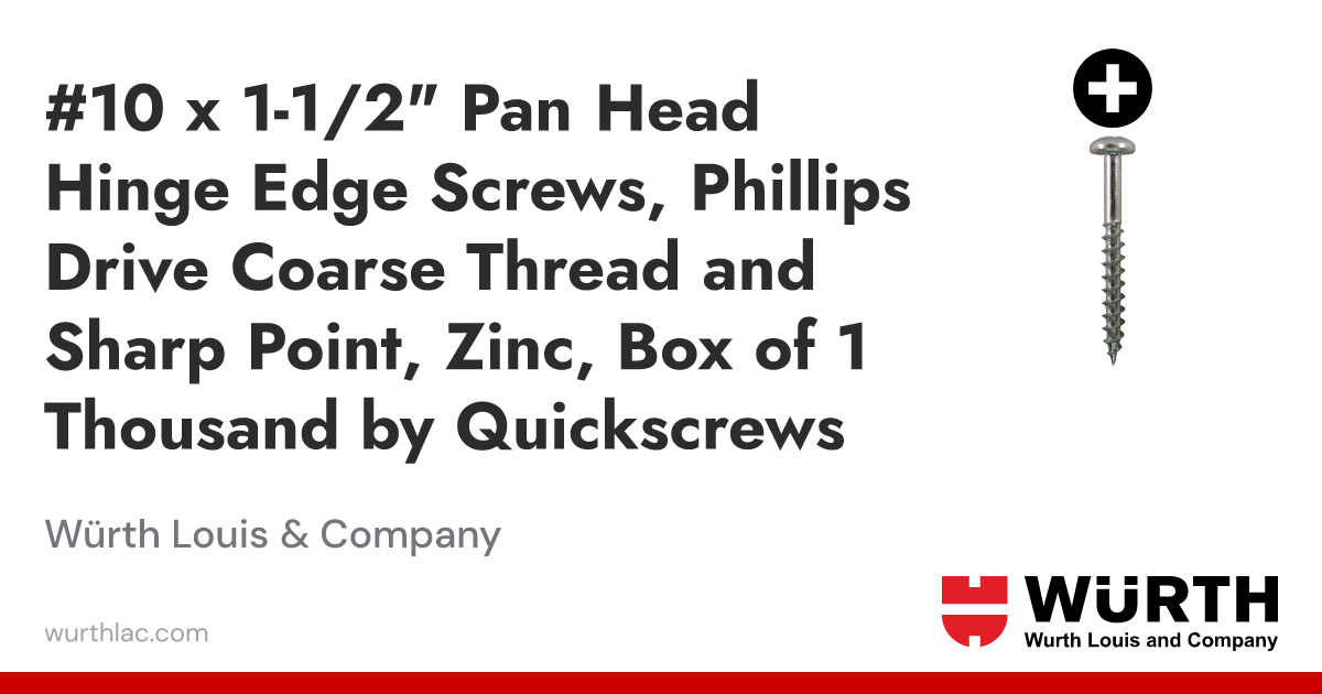 #10 x 1-1/2" Pan Head Hinge Edge Screws, Phillips Drive Coarse Thread ...