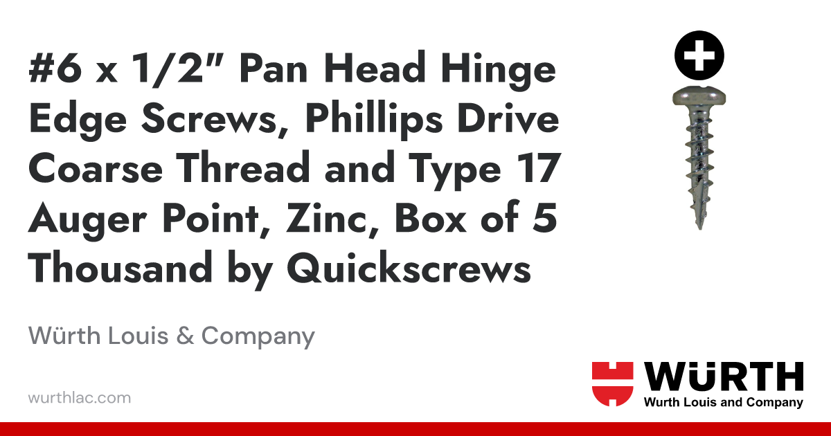 #6 x 1/2" Pan Head Hinge Edge Screws, Phillips Drive Coarse Thread and ...