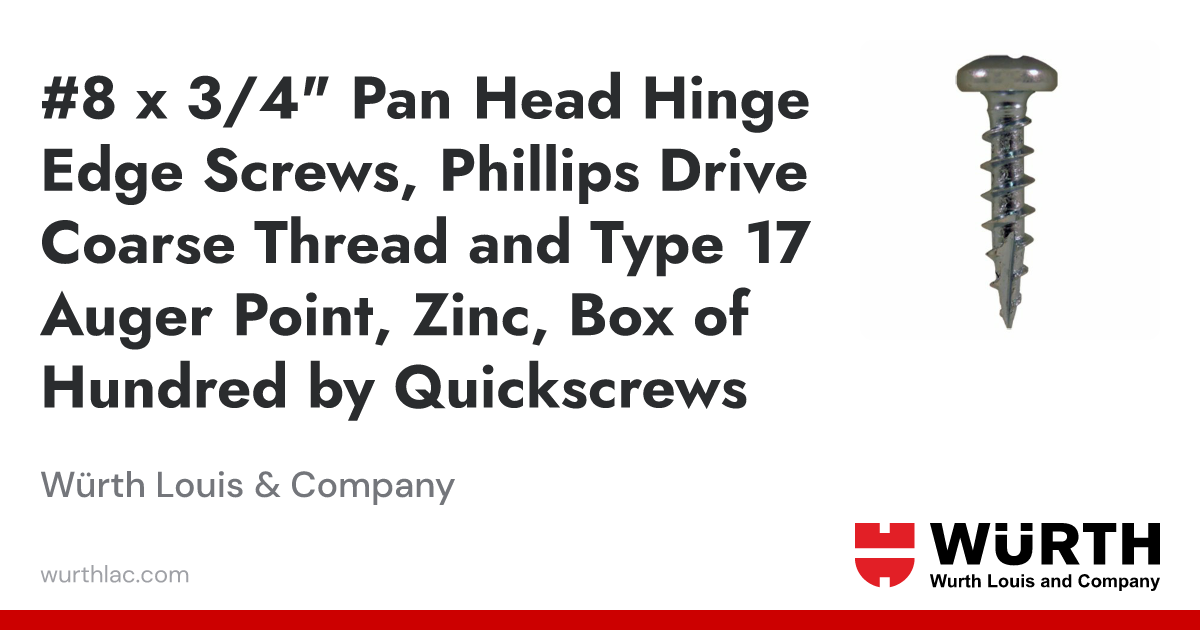 #8 x 3/4" Pan Head Hinge Edge Screws, Phillips Drive Coarse Thread and ...