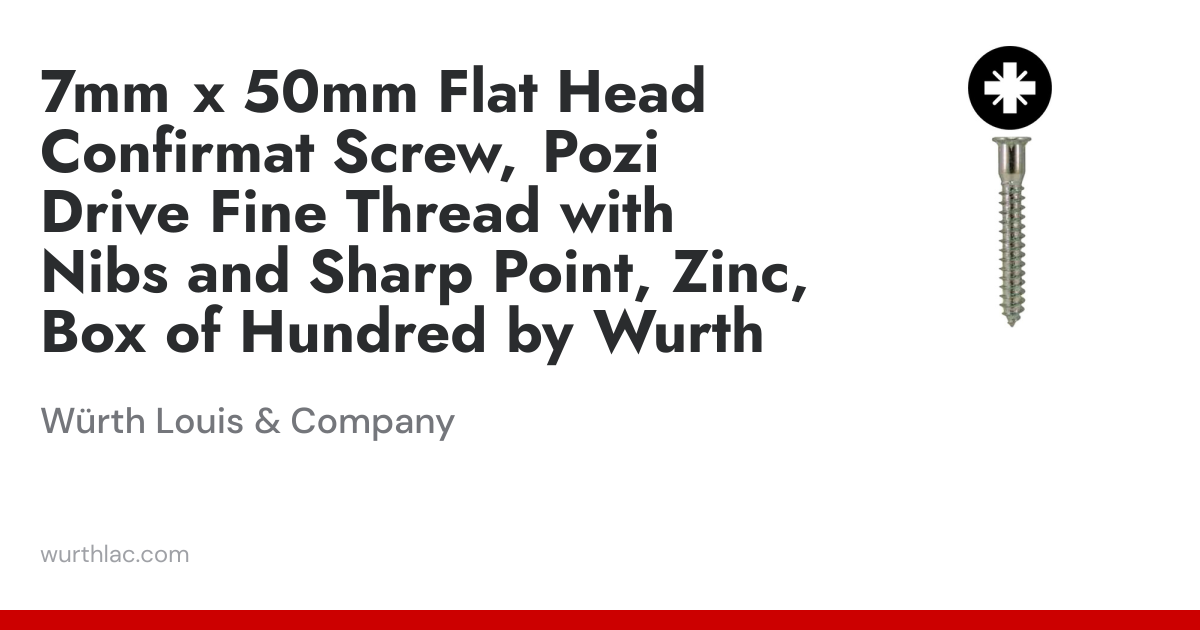 7mm x 50mm Flat Head Confirmat Screw, Pozi Drive Fine Thread with Nibs ...