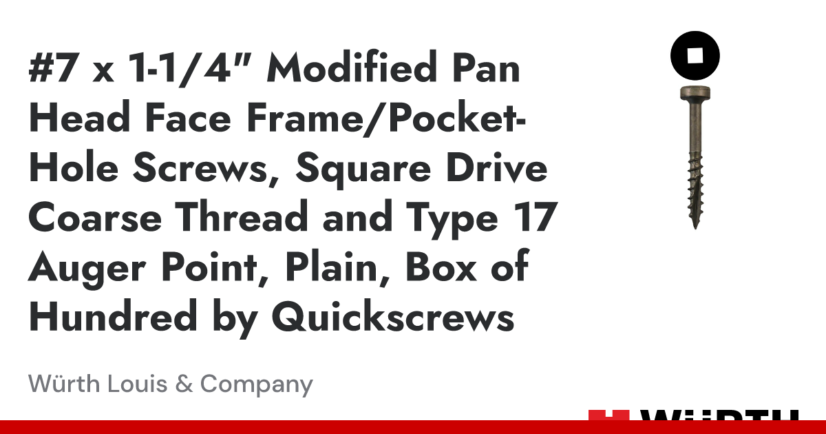 #7 x 1-1/4" Modified Pan Head Face Frame/Pocket-Hole Screws, Square ...