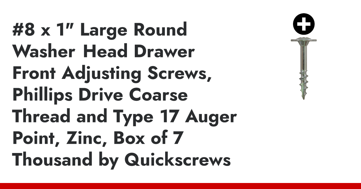 #8 x 1" Large Round Washer Head Drawer Front Adjusting Screws, Phillips ...