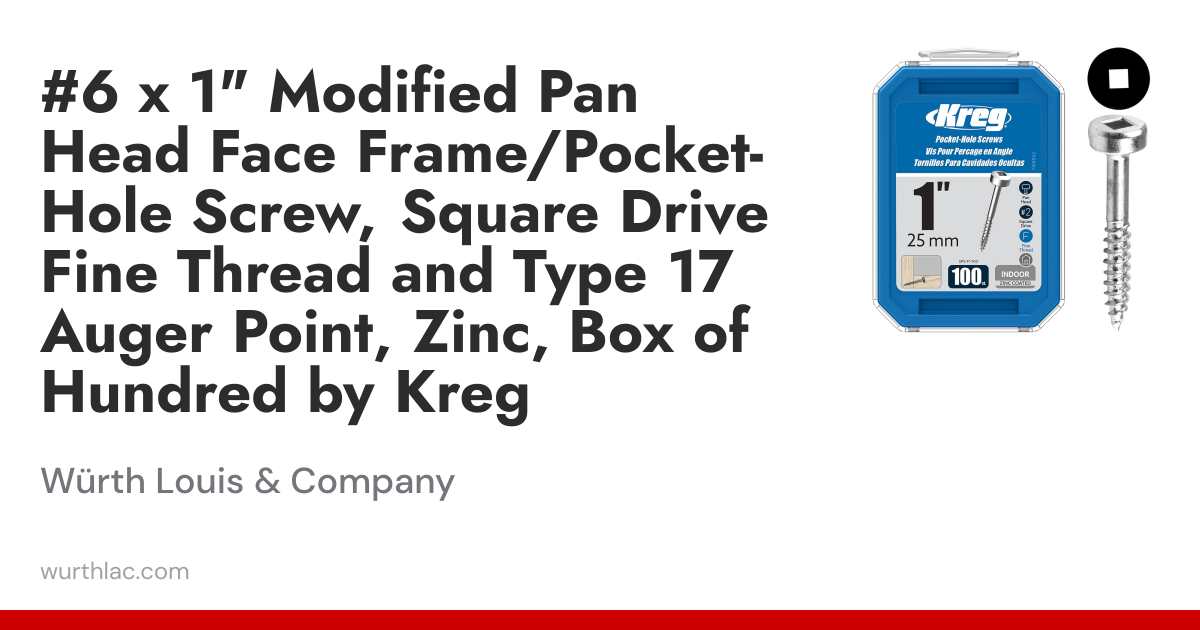 #6 x 1" Modified Pan Head Face Frame/Pocket-Hole Screw, Square Drive ...