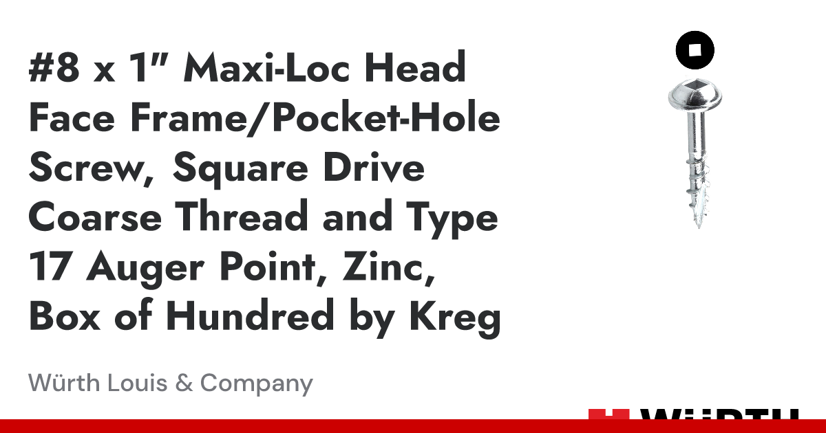 #8 x 1" Maxi-Loc Head Face Frame/Pocket-Hole Screw, Square Drive Coarse ...