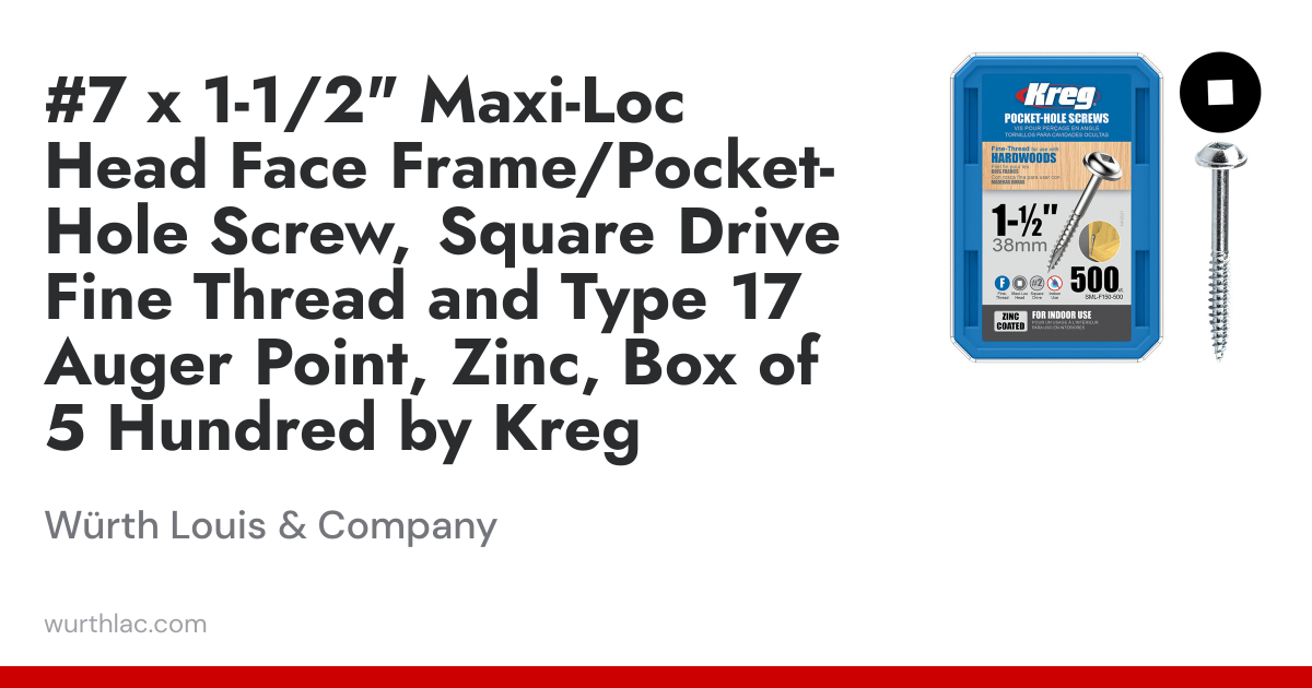 #7 x 1-1/2" Maxi-Loc Head Face Frame/Pocket-Hole Screw, Square Drive ...