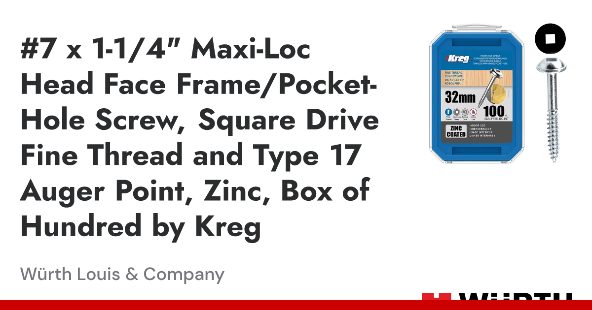 #7 x 1-1/4" Maxi-Loc Head Face Frame/Pocket-Hole Screw, Square Drive ...