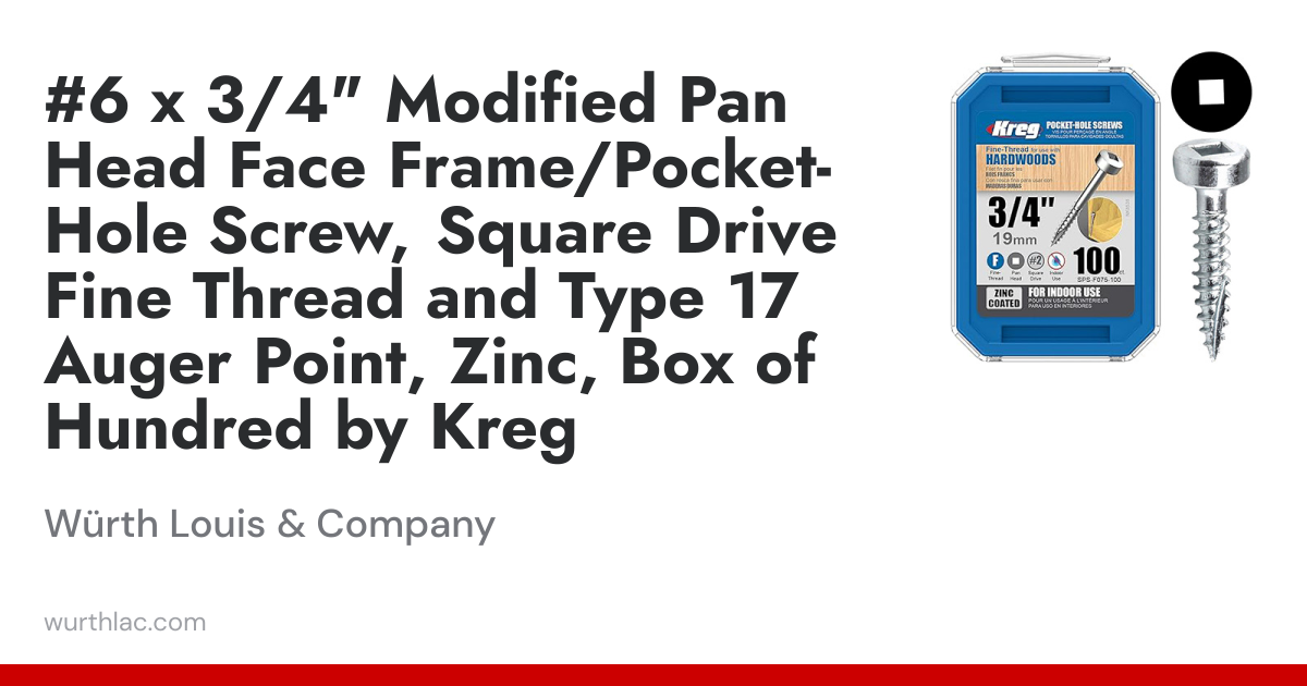 #6 x 3/4" Modified Pan Head Face Frame/Pocket-Hole Screw, Square Drive ...