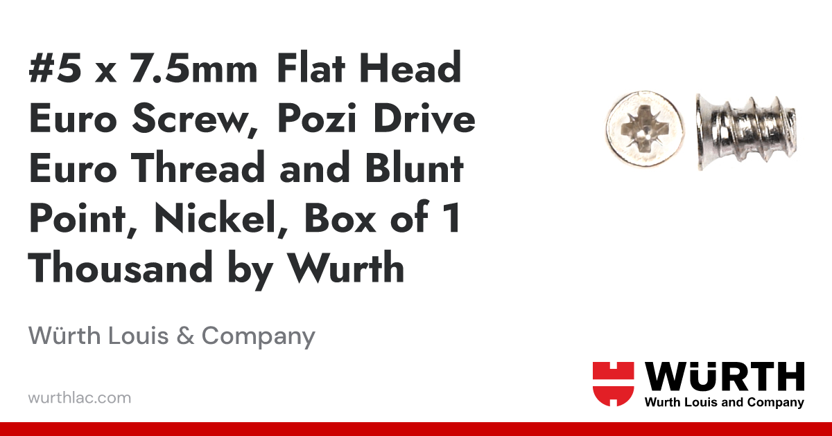 #5 x 7.5mm Flat Head Euro Screw, Pozi Drive Euro Thread and Blunt Point ...