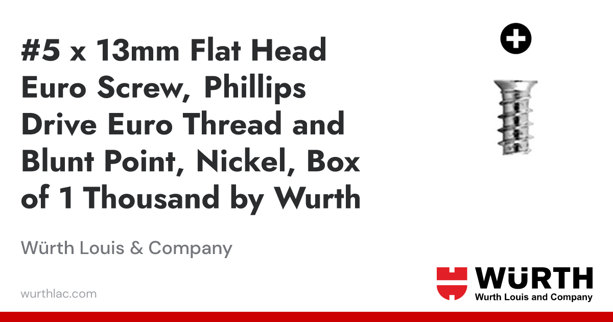 #5 x 13mm Flat Head Euro Screw, Phillips Drive Euro Thread and Blunt ...