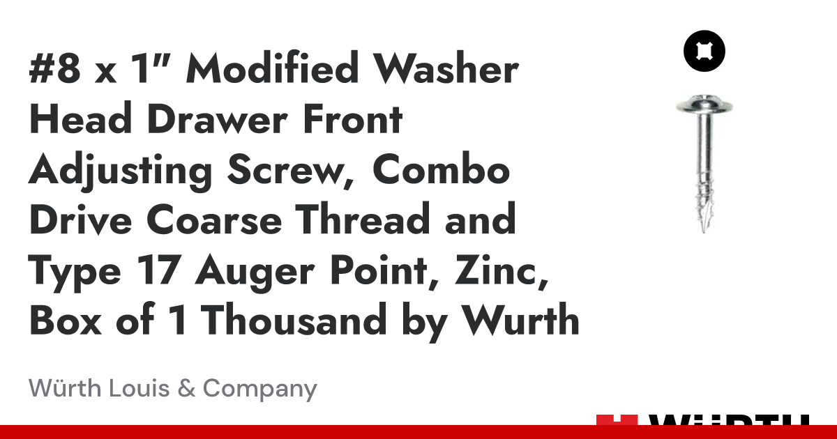 #8 x 1" Modified Washer Head Drawer Front Adjusting Screw, Combo Drive ...