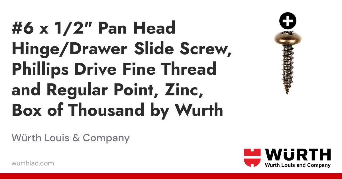 #6 x 1/2" Pan Head Hinge/Drawer Slide Screw, Phillips Drive Fine Thread ...