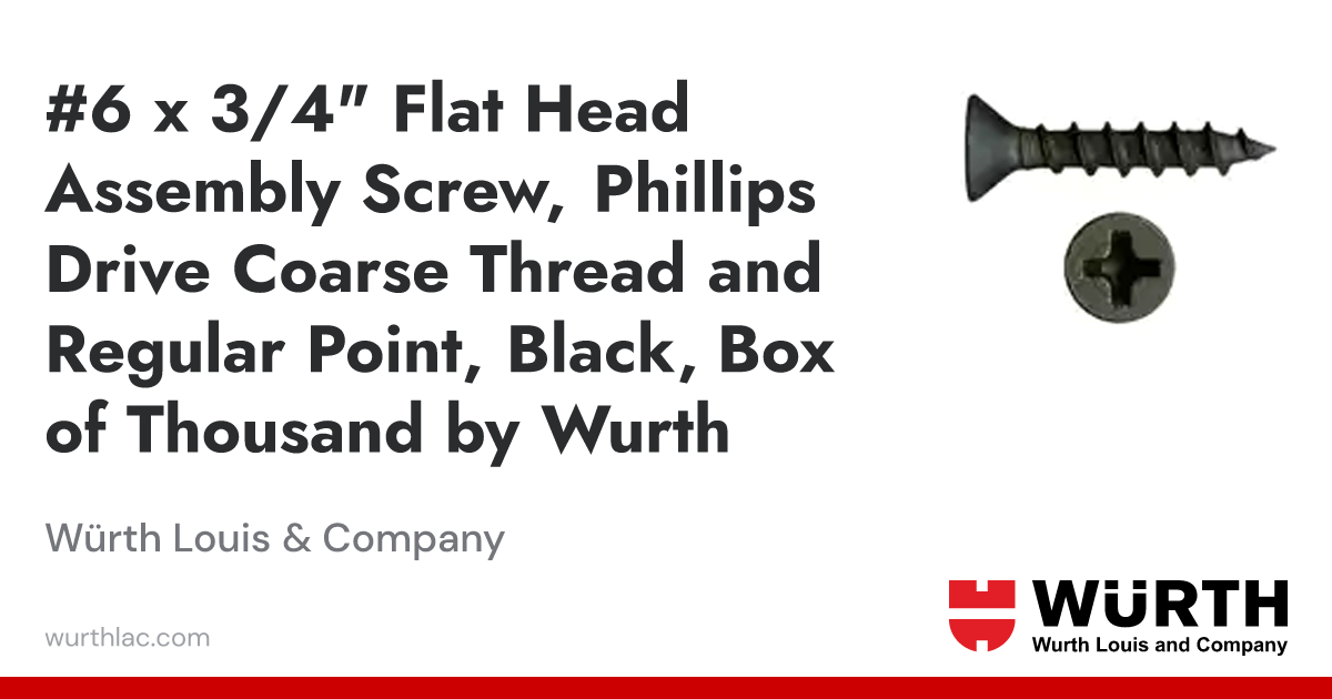 #6 x 3/4" Flat Head Assembly Screw, Phillips Drive Coarse Thread and ...