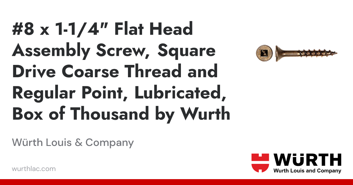 #8 x 1-1/4" Flat Head Assembly Screw, Square Drive Coarse Thread and ...