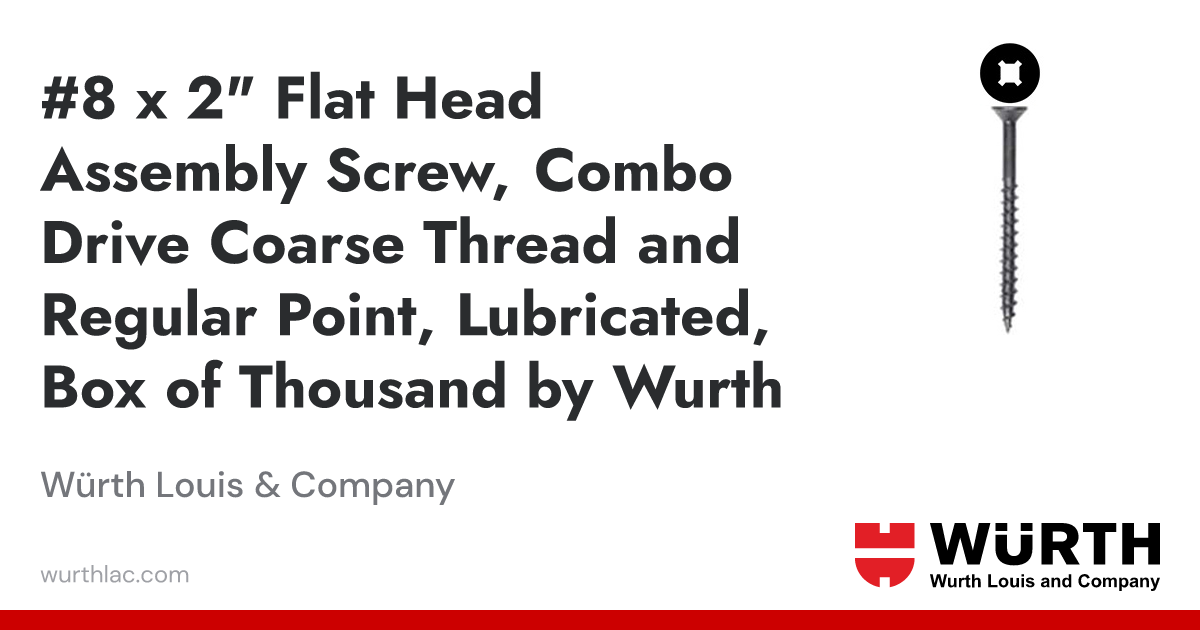 #8 x 2" Flat Head Assembly Screw, Combo Drive Coarse Thread and Regular ...
