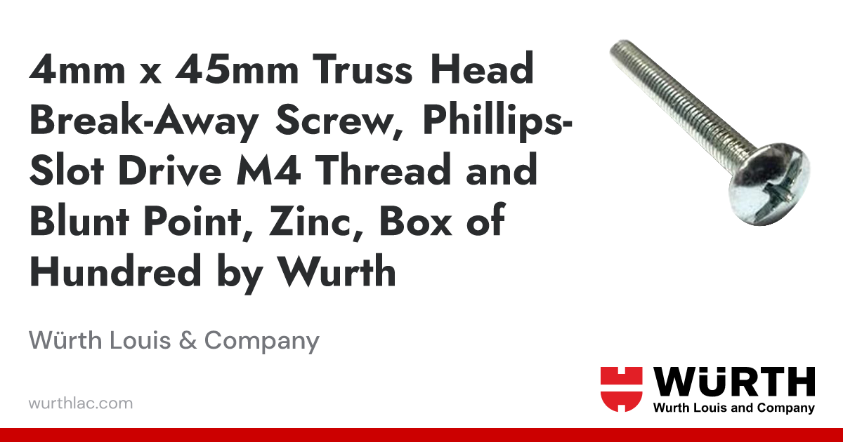 4mm x 45mm Truss Head Break-Away Screw, Phillips-Slot Drive M4 Thread ...