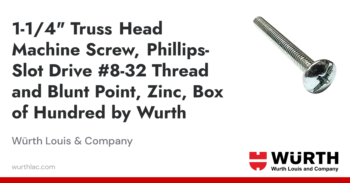 1-1/4" Truss Head Machine Screw, Phillips-Slot Drive #8-32 Thread and ...