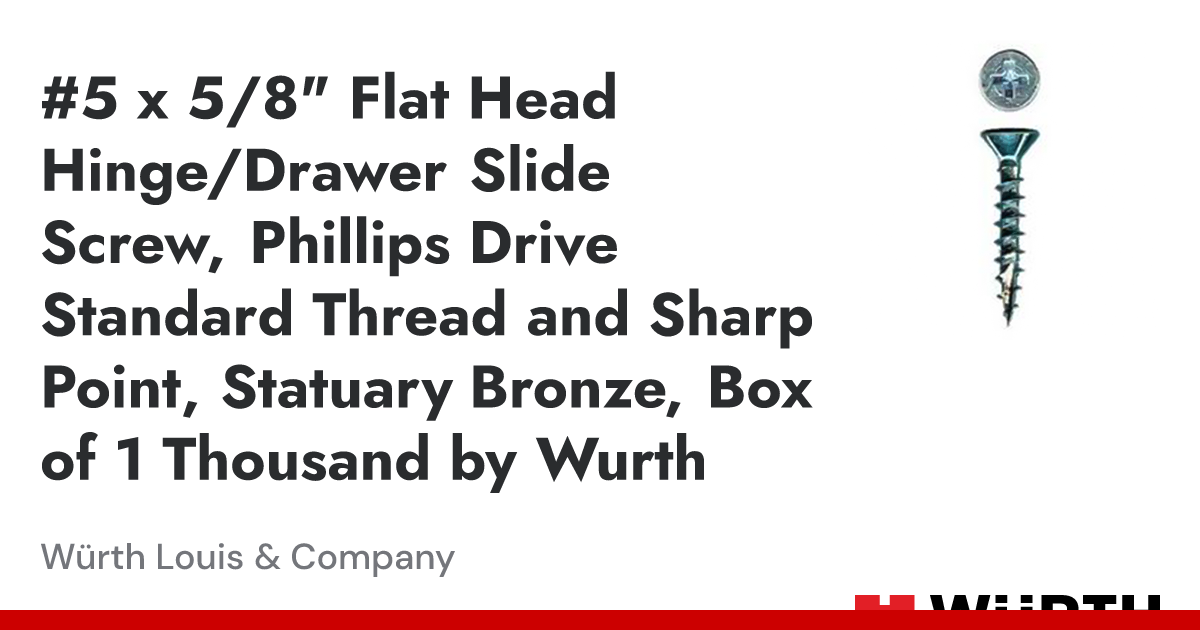 #5 x 5/8" Flat Head Hinge/Drawer Slide Screw, Phillips Drive Standard ...