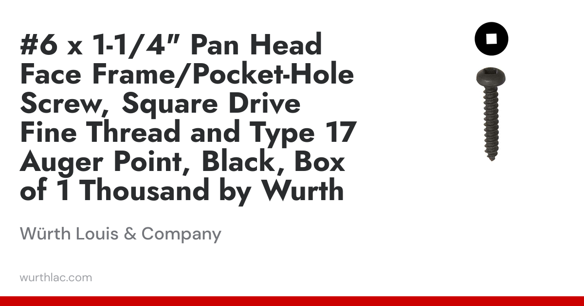 #6 x 1-1/4" Pan Head Face Frame/Pocket-Hole Screw, Square Drive Fine ...