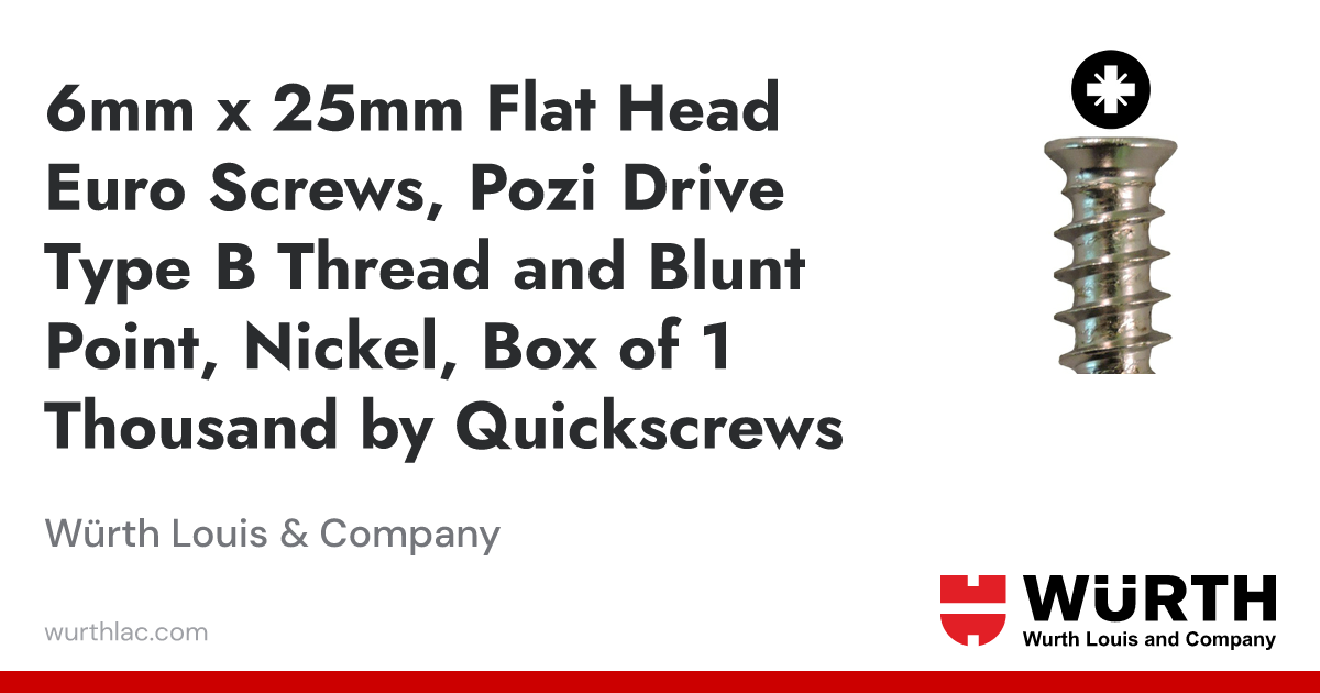 6mm x 25mm Flat Head Euro Screws, Pozi Drive Type B Thread and Blunt ...