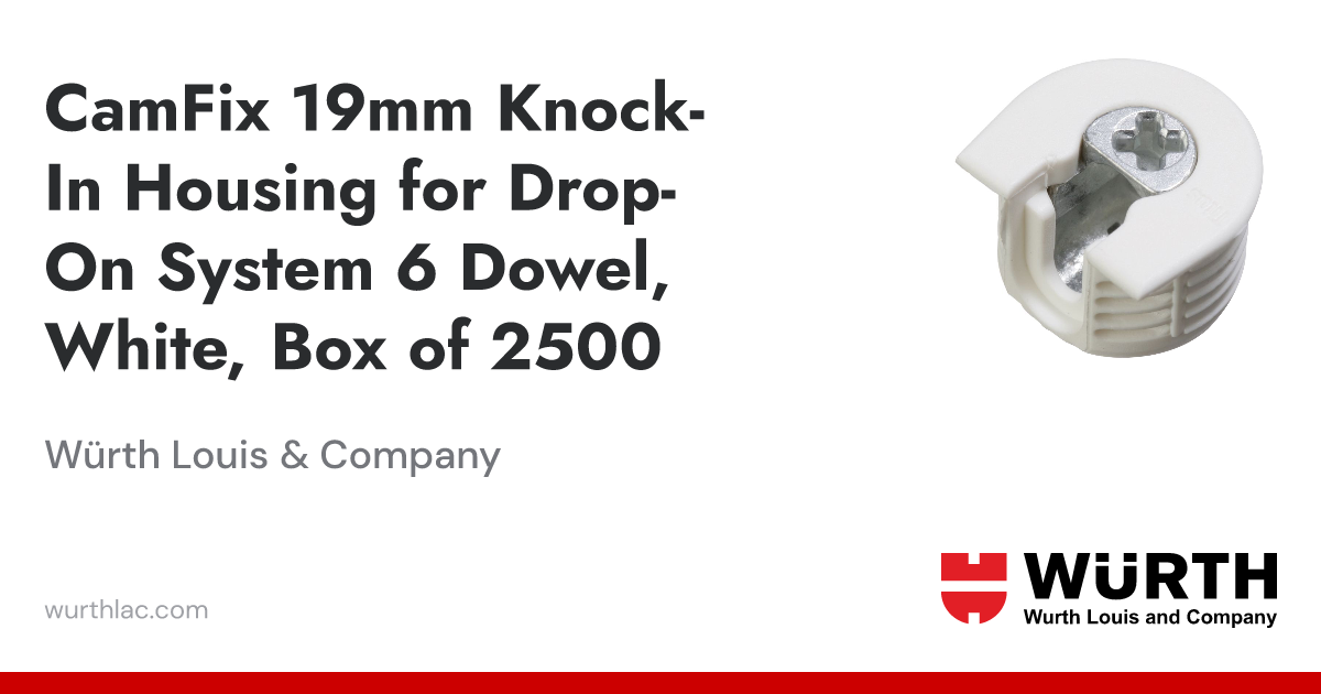 CamFix 19mm Knock-In Housing for Drop-On System 6 Dowel, White, Box of ...