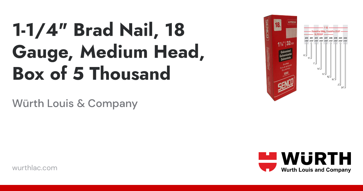 1-1/4" Brad Nail, 18 Gauge, Medium Head, Box of 5 Thousand | Würth ...
