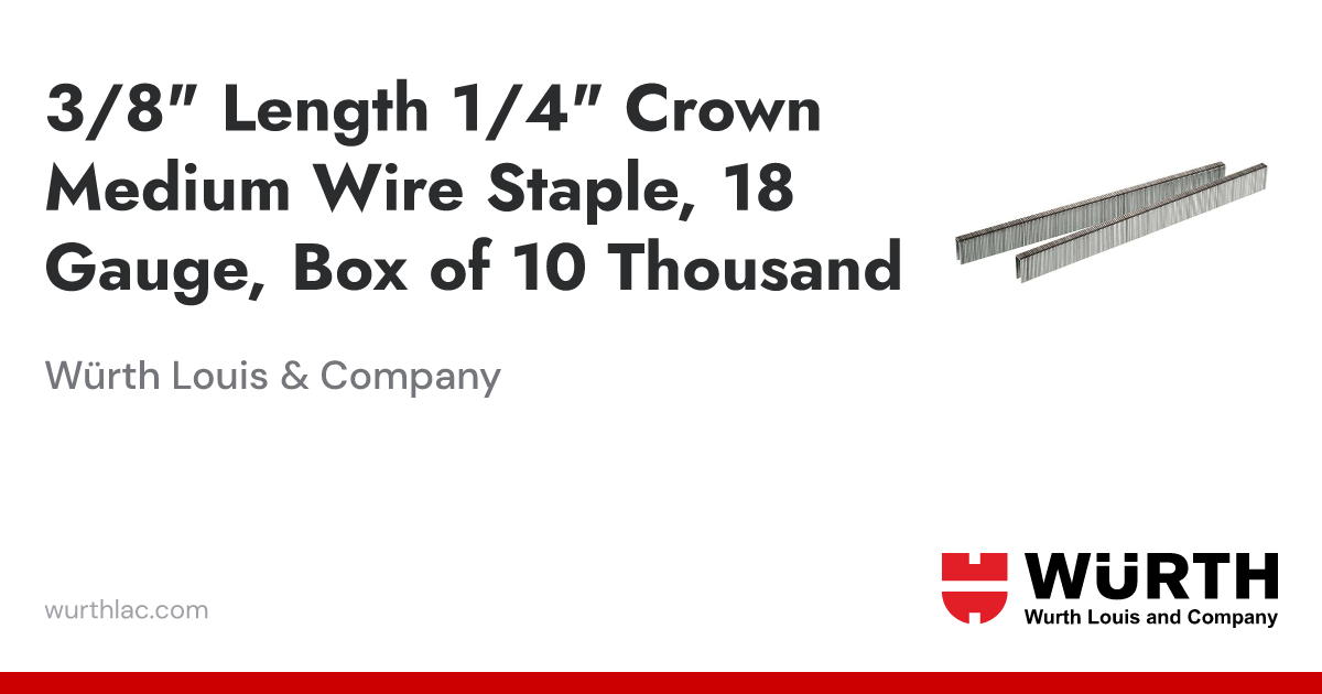 3/8" Length 1/4" Crown Medium Wire Staple, 18 Gauge, Box of 10 Thousand ...