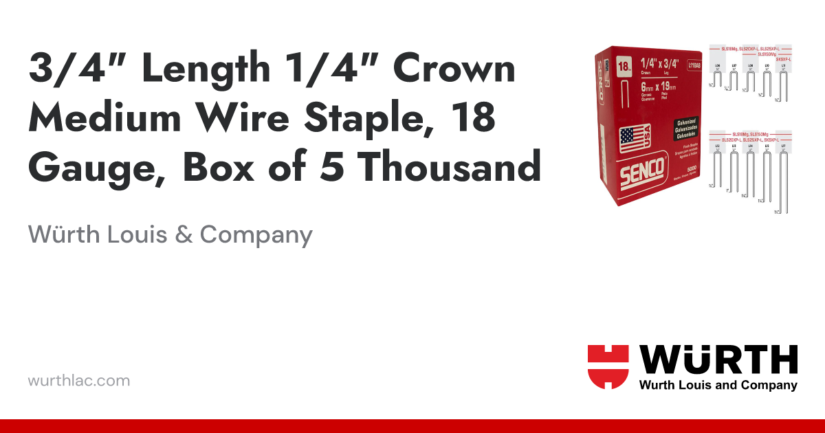 3/4" Length 1/4" Crown Medium Wire Staple, 18 Gauge, Box of 5 Thousand ...
