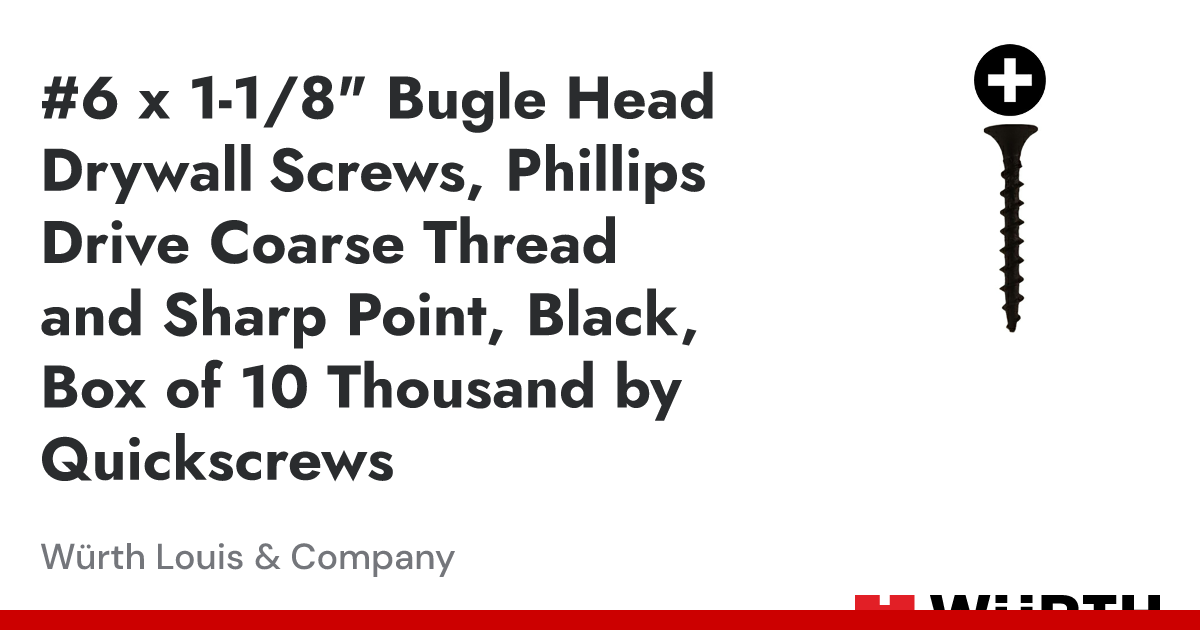 #6 x 1-1/8" Bugle Head Drywall Screws, Phillips Drive Coarse Thread and ...