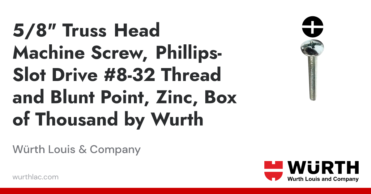 5/8" Truss Head Machine Screw, Phillips-Slot Drive #8-32 Thread and ...