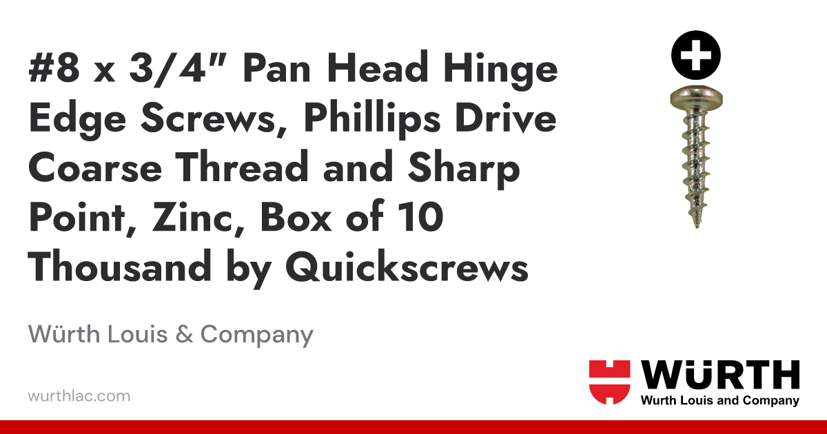 #8 x 3/4" Pan Head Hinge Edge Screws, Phillips Drive Coarse Thread and ...