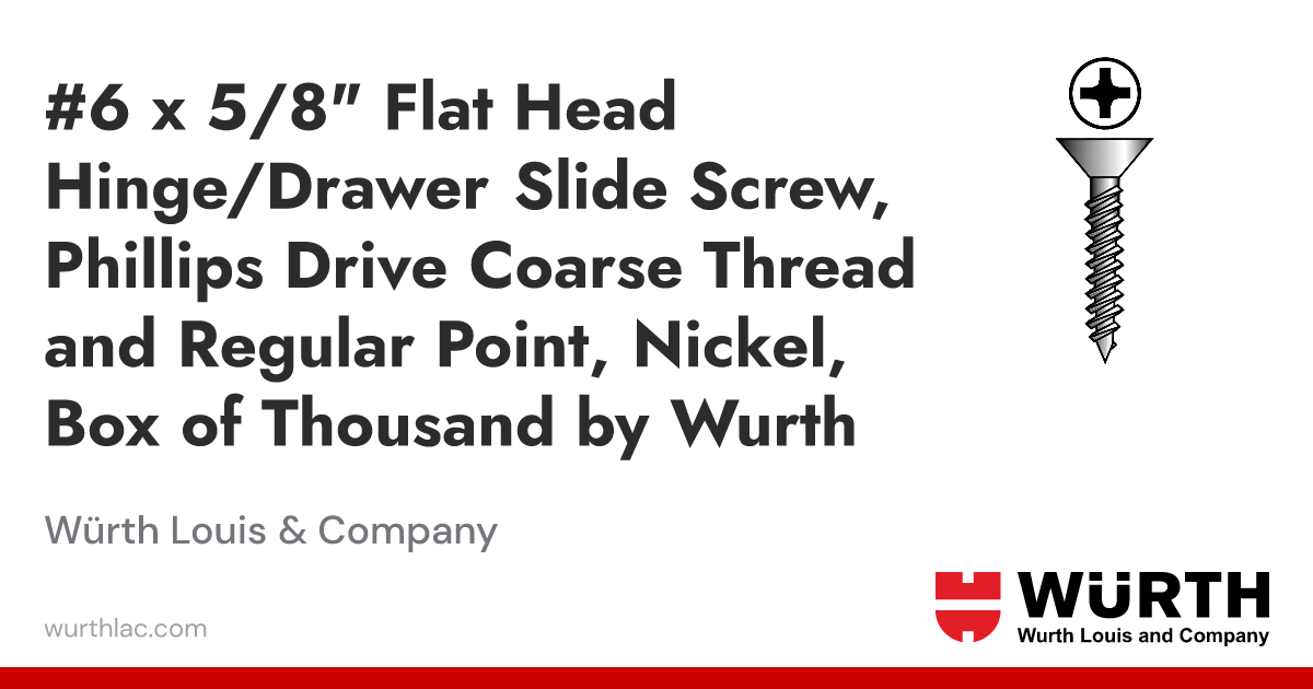 #6 x 5/8" Flat Head Hinge/Drawer Slide Screw, Phillips Drive Coarse ...