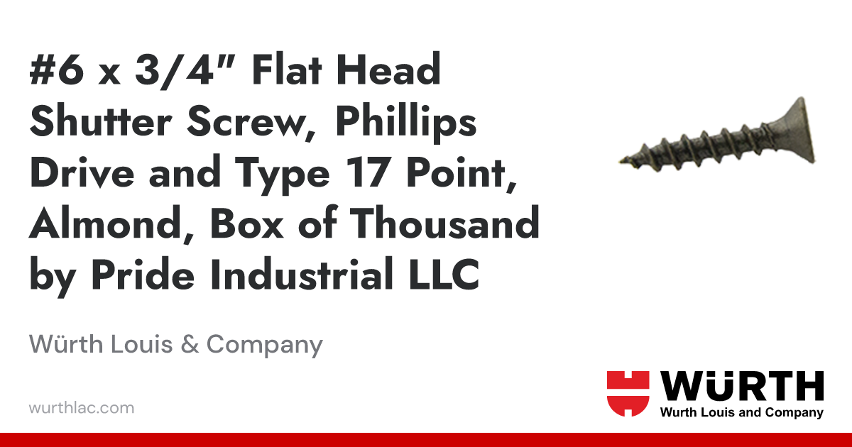 #6 x 3/4" Flat Head Shutter Screw, Phillips Drive and Type 17 Point ...