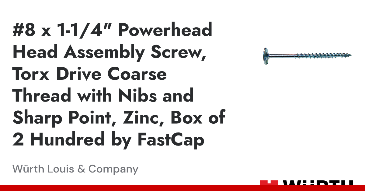 #8 x 1-1/4" Powerhead Head Assembly Screw, Torx Drive Coarse Thread ...